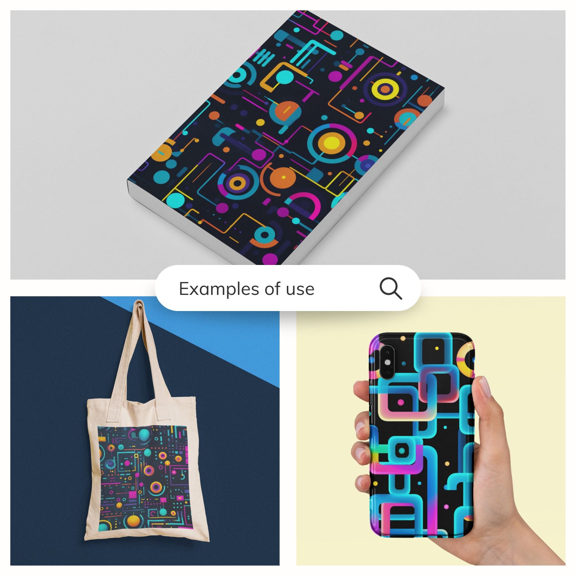 Neon Geometric Digital Paper, Abstract Seamless Patterns, Coloful, Junk ...