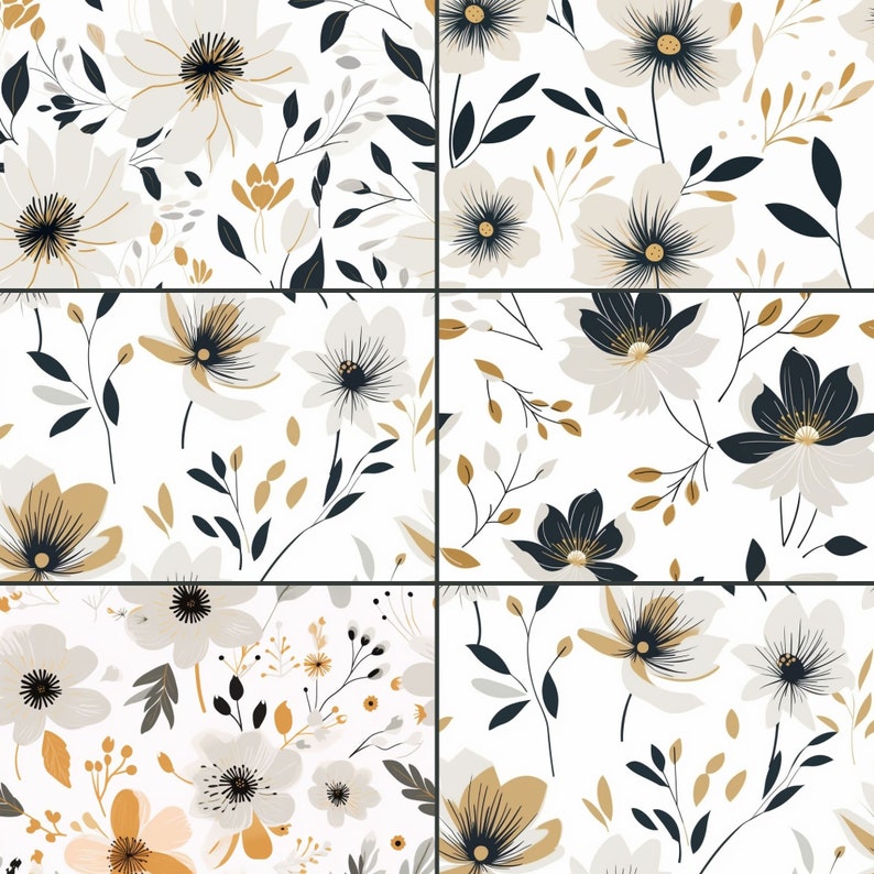 Minimalist Floral Digital Paper, Neutral Colors, Seamless Wedding ...