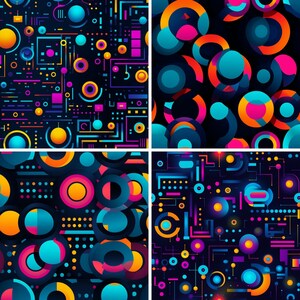 Neon Geometric Digital Paper, Abstract Seamless Patterns, Coloful, Junk ...