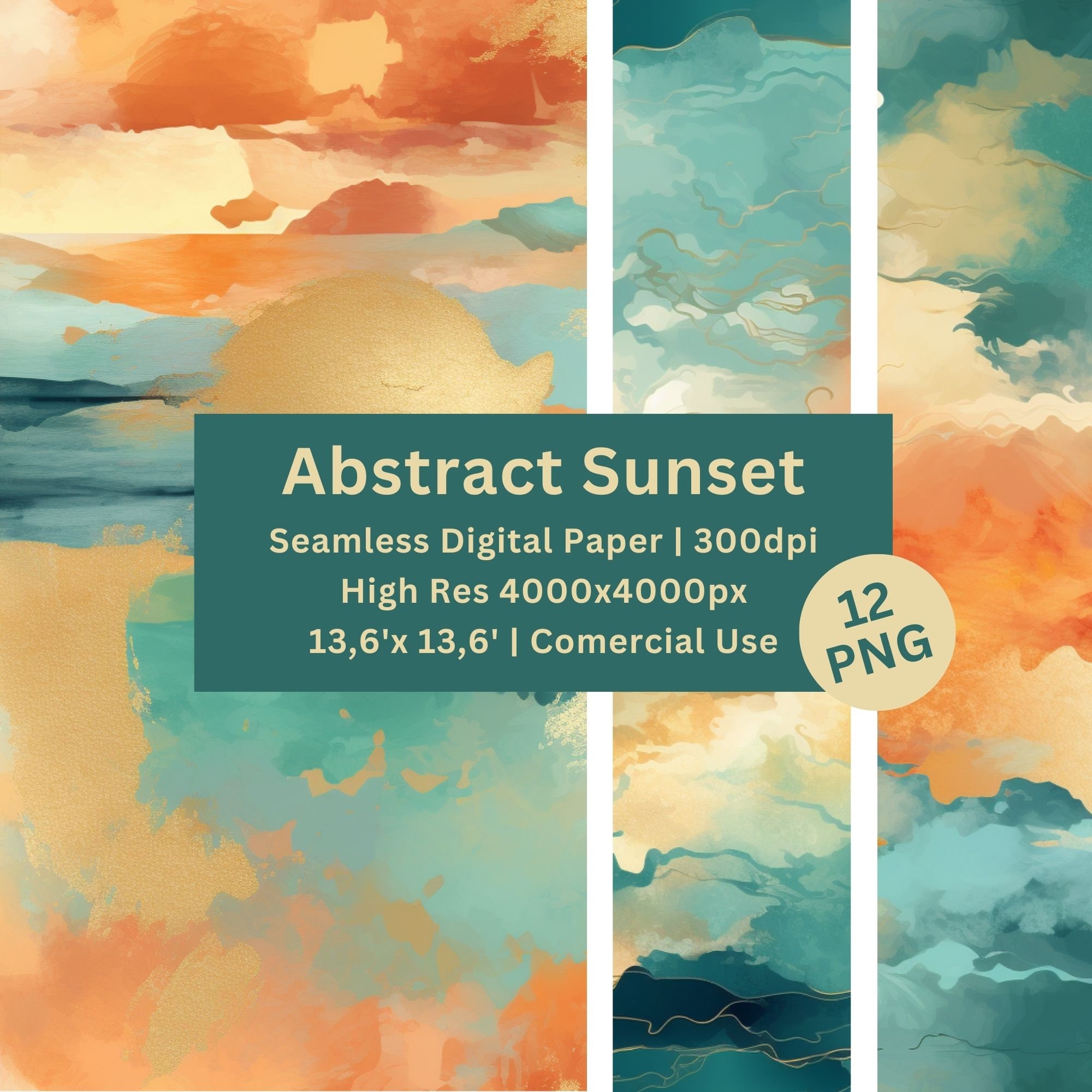 Abstract Sunset Digital Paper, Set of 12 Seamless Paper, Colorful ...
