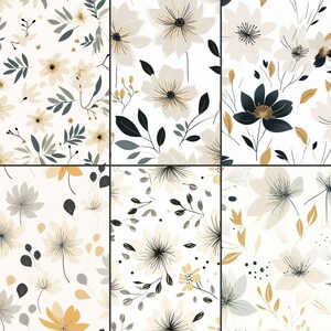Minimalist Floral Digital Paper, Neutral Colors, Seamless Wedding ...