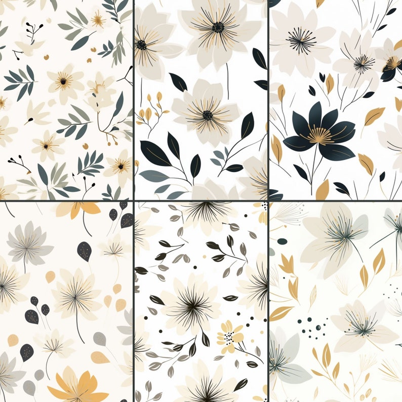 Minimalist Floral Digital Paper, Neutral Colors, Seamless Wedding ...