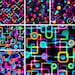 Neon Geometric Digital Paper, Abstract Seamless Patterns, Coloful, Junk ...