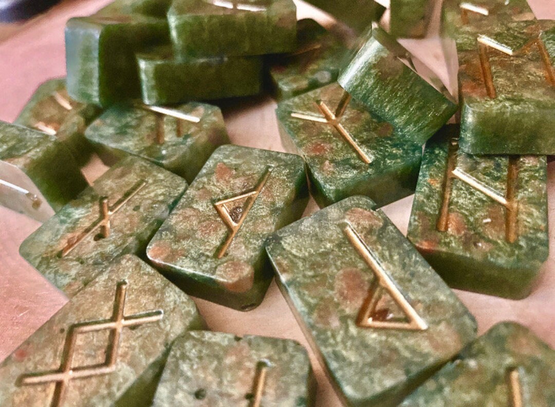 Jade Green and Himalayan Salt Pearlized Runes - Etsy