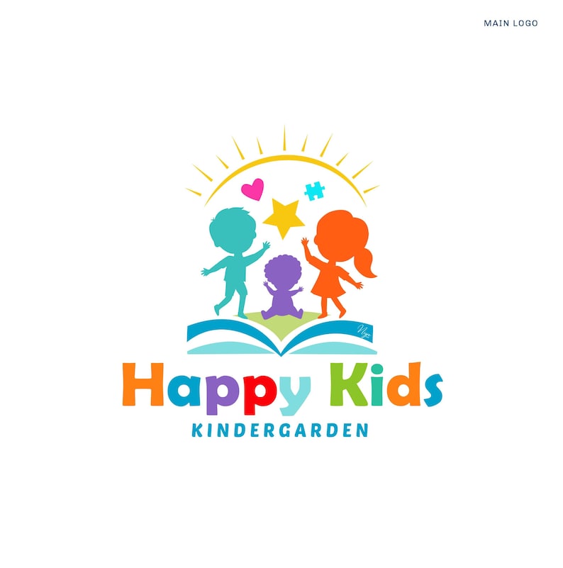 Three Happy Children Playing Logo - Children Sun Logo - Daycare Logo ...