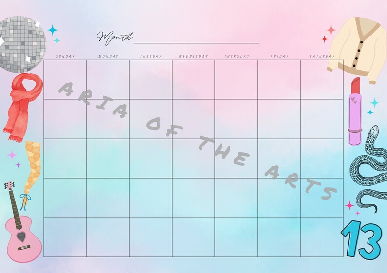 Eras Themed Blank Calendar Printable - Etsy