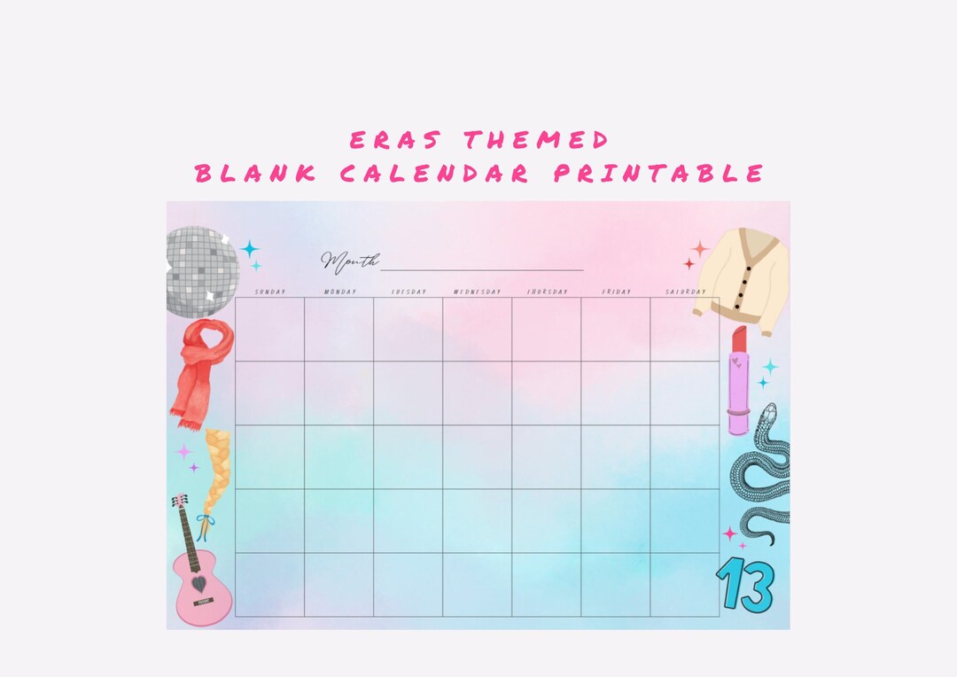 Eras Themed Blank Calendar Printable - Etsy