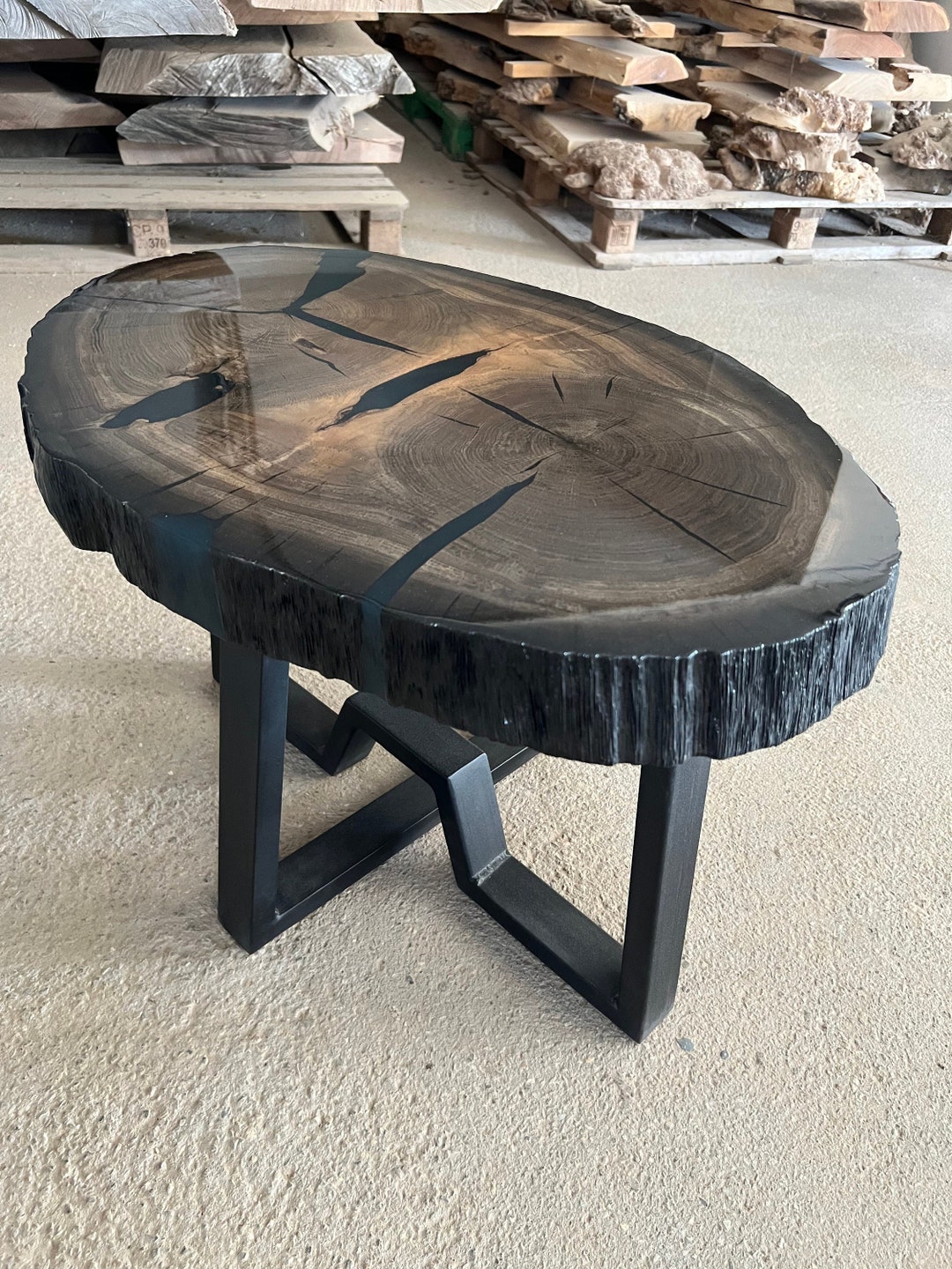 Rustic Oak Coffee Table With Epoxy Resin Finish, Small Live Edge Wooden ...