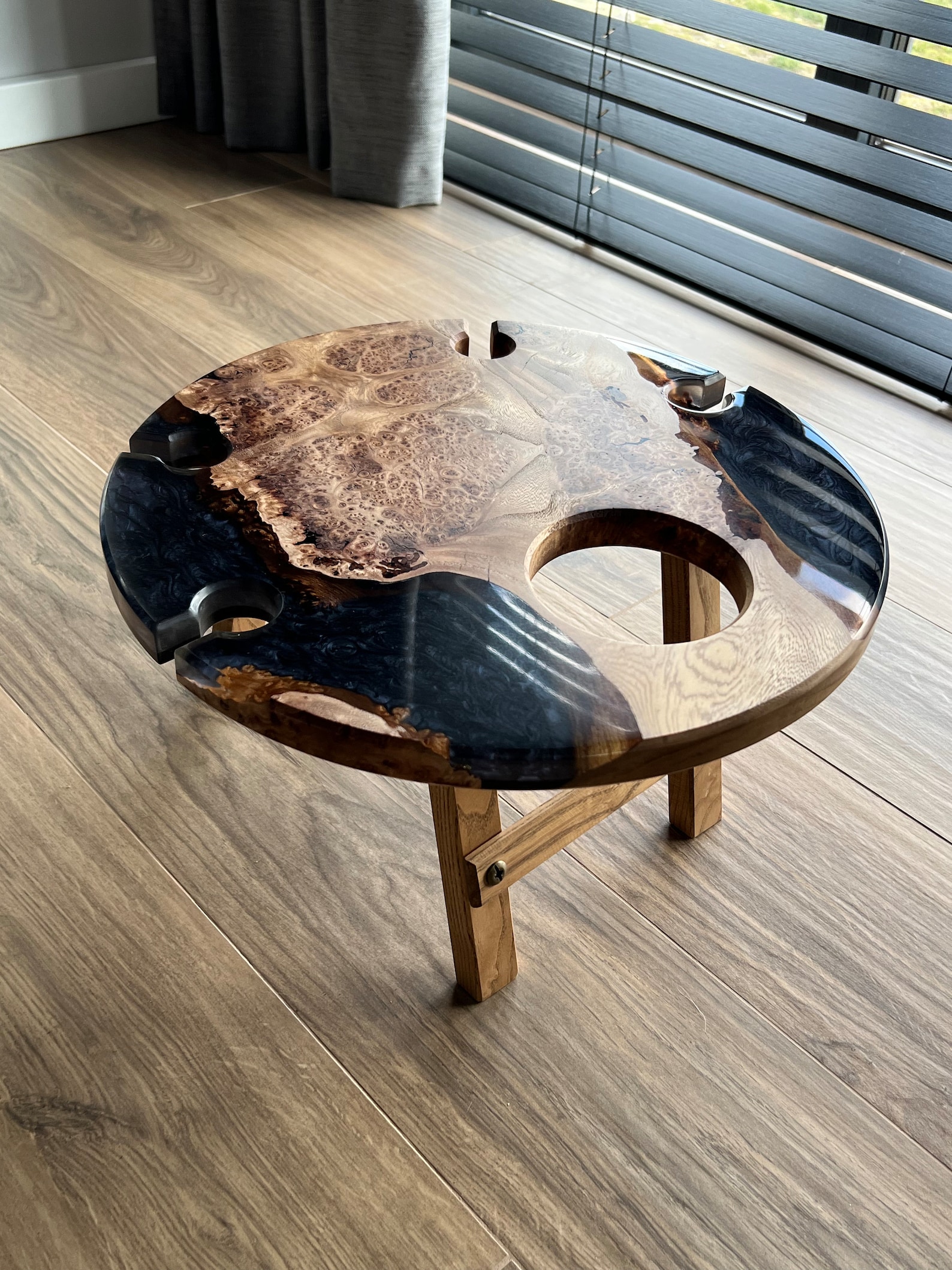 Wooden Wine Picnic Table With Epoxy Resin Finish, Perfect Wine Holder ...