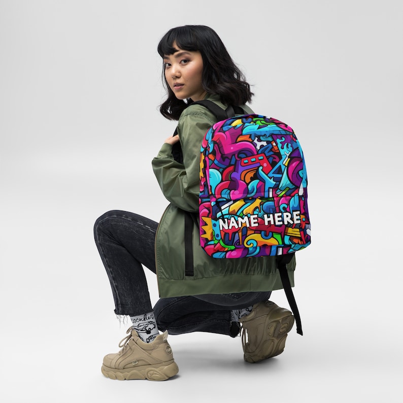 Custom Graffiti Backpack With Name – Street Art School Bag ...