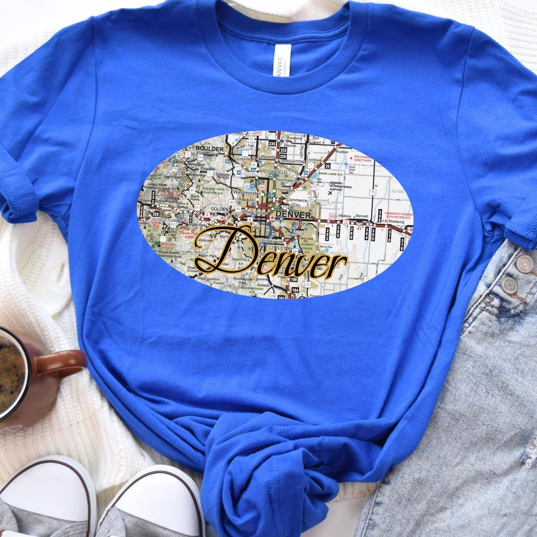 Denver Colorado Map T-shirt, Printed Fun Tee for Husband Wife Man Woman ...
