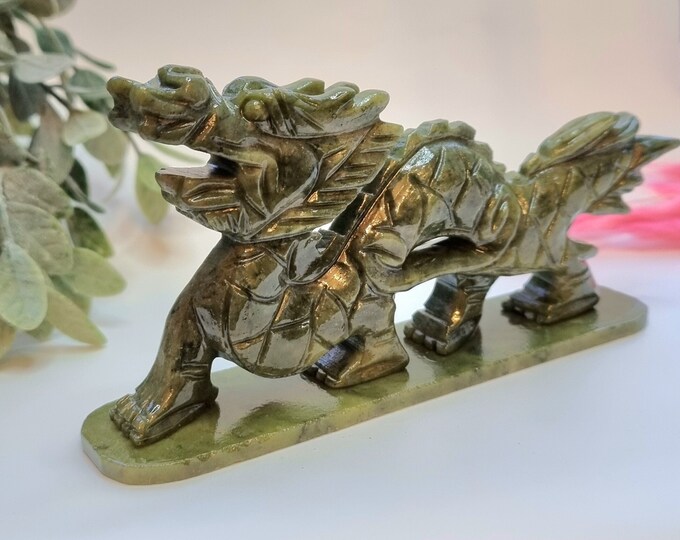 Jade Dragon Carving, Hand Carved Natural Green Jade Polished Dragon ...