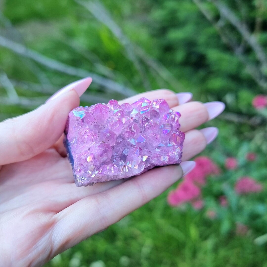 Amethyst Aura Coated Pink Crystal Cluster 62g - Etsy