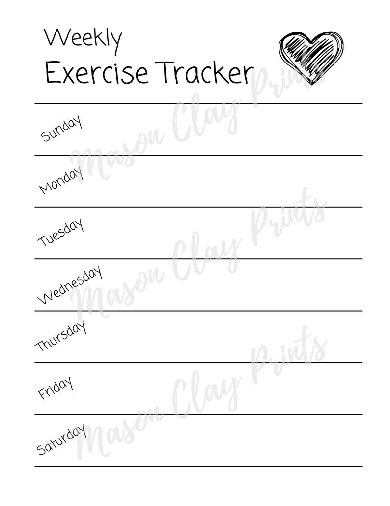 Weekly Exercise Tracker - Etsy