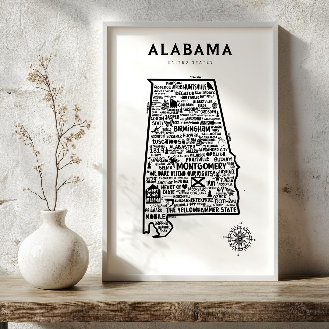 Alabama Map Print, Alabama Map Poster, Alabama Wall, Alabama Map Decor ...