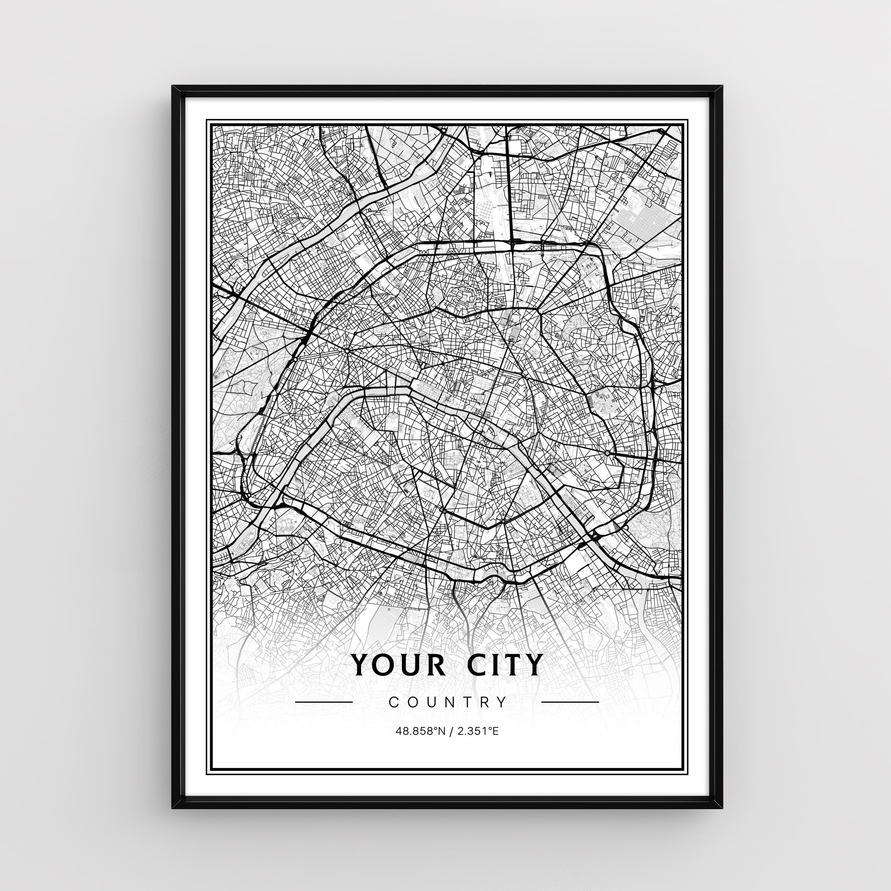 Custom City Map, Any Town, Any City, Custom Map, Personalized, Map ...
