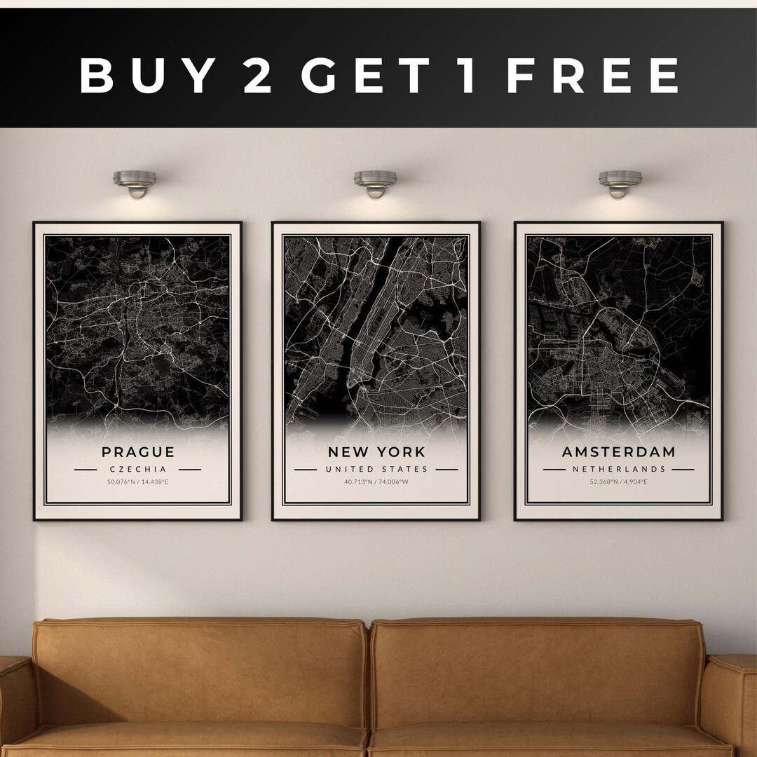 Set of 3 Personalized Maps, Custom Map Prints, Custom City Map Prints ...