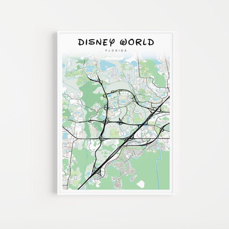 Disney World Map Florida FL City Map Print Panoramic View, Colorful ...