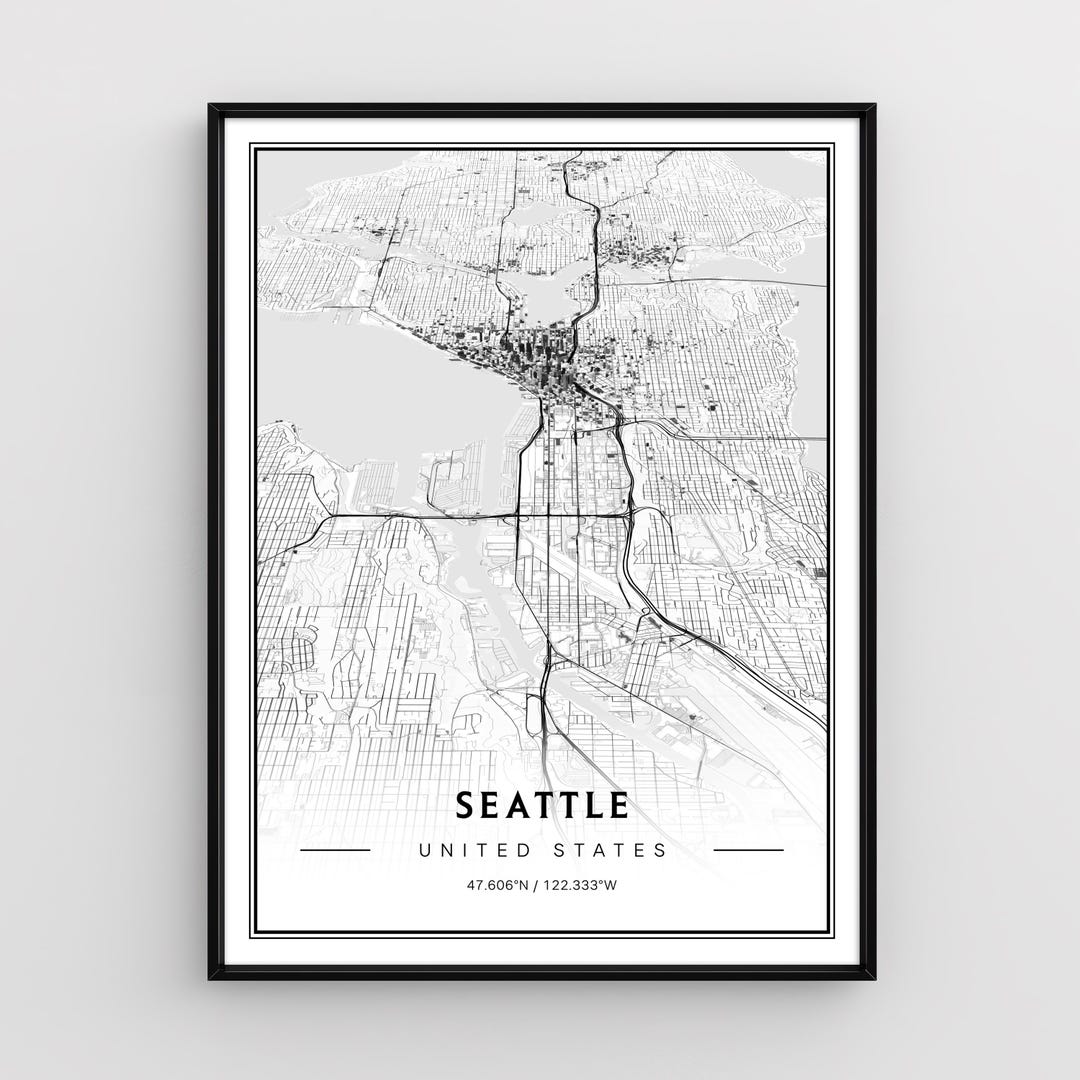 Seattle Minimalist Map Print 3D City Map Art Elegant Seattle Road Map ...