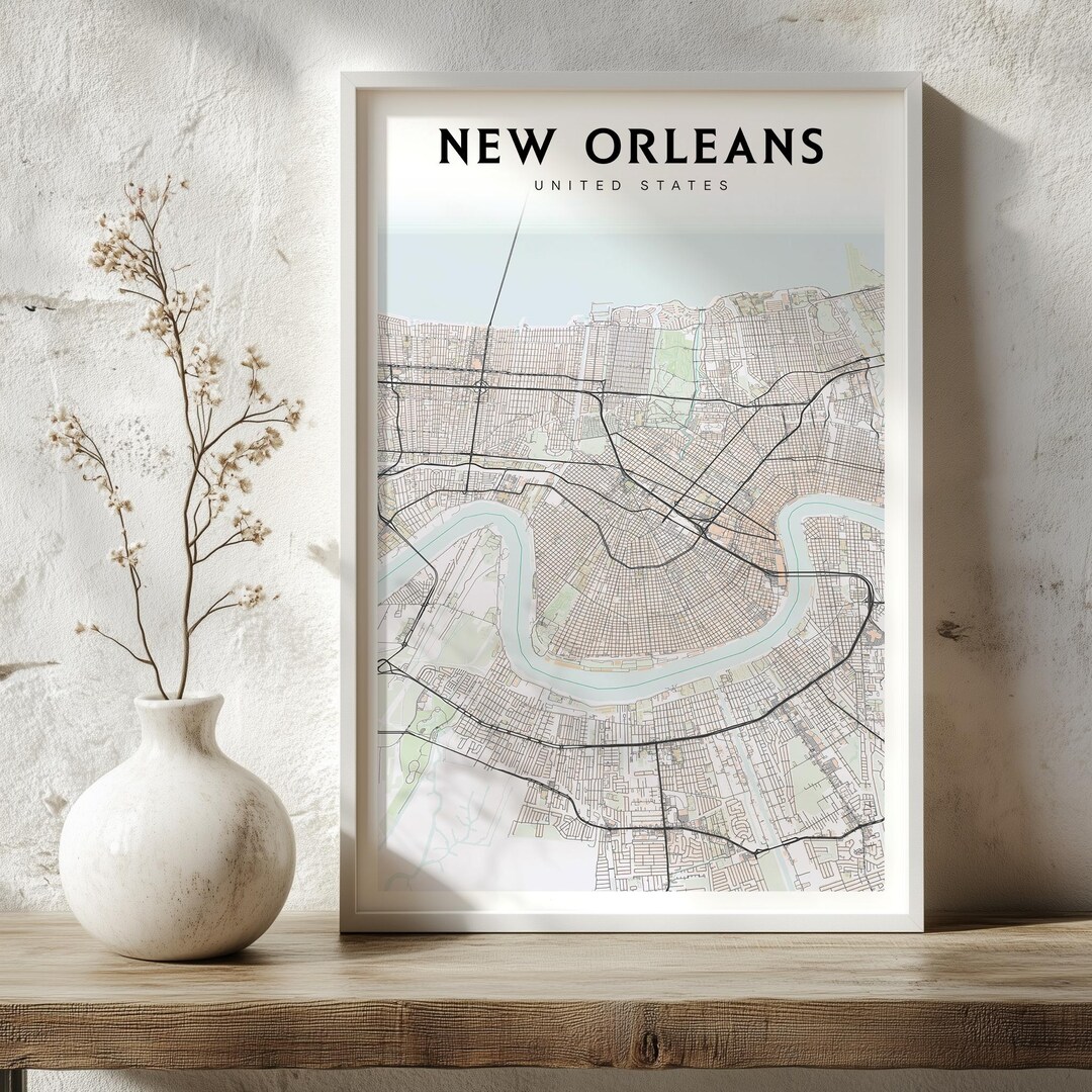 New Orleans City Map Print, New Orleans Street Map Poster, Modern Wall ...