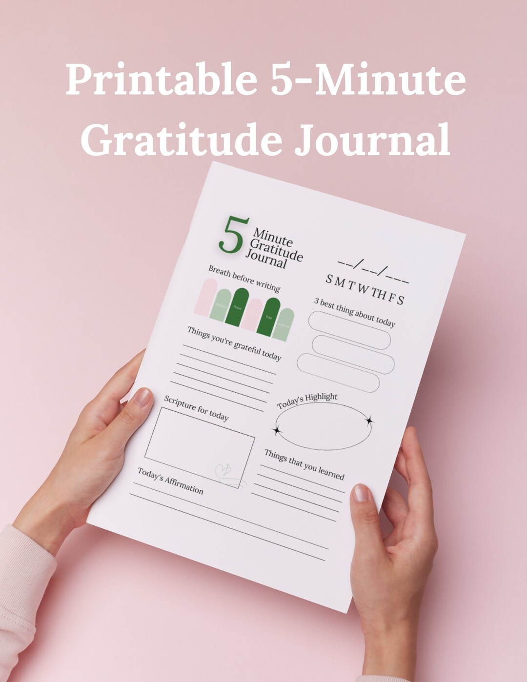 Printable 5-minute Gratitude Journal US Letter 1 PDF Document - Etsy