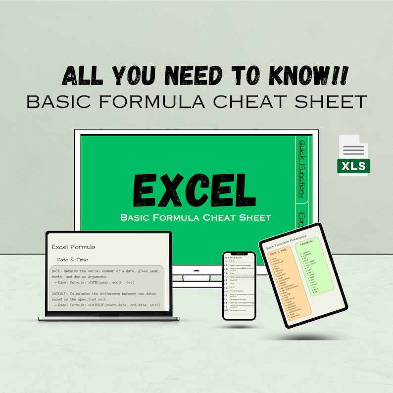 Excel Basic Formula Cheat Sheet - Etsy