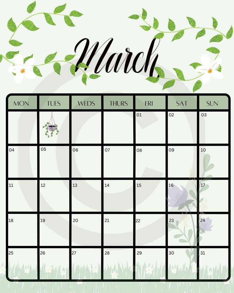March 2024 Calendar Digital Download PDF - Etsy