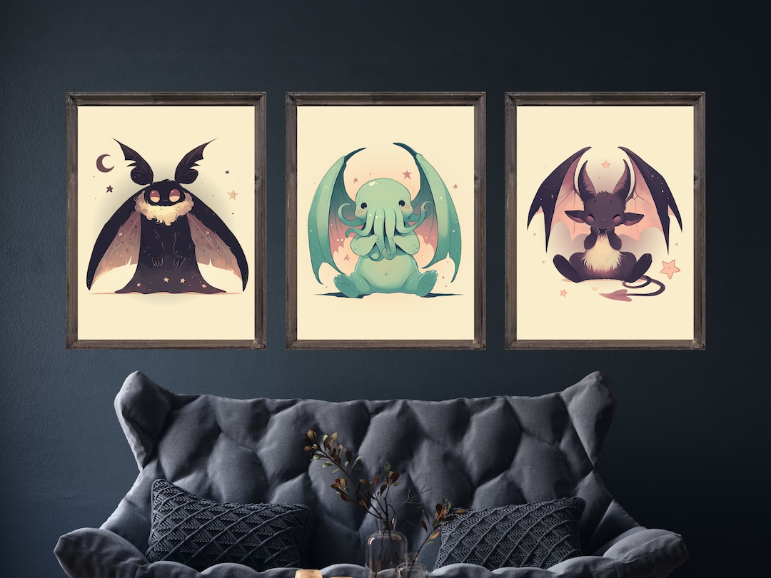Cryptid Art Print Set of 3, Mothman Art Poster, Wendigo, Cthulhu ...