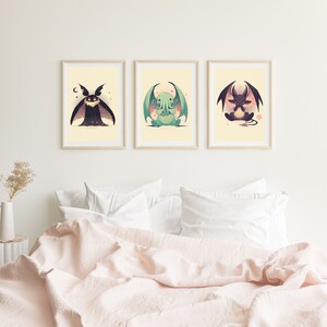 Cryptid Art Print Set of 3, Mothman Art Poster, Wendigo, Cthulhu, Cryptid Nursery Art ...