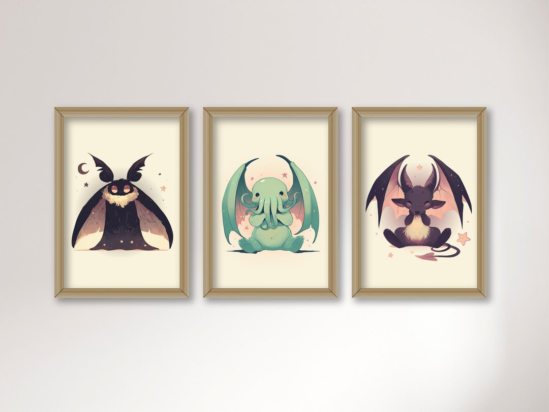 Cryptid Art Print Set of 3, Mothman Art Poster, Wendigo, Cthulhu ...