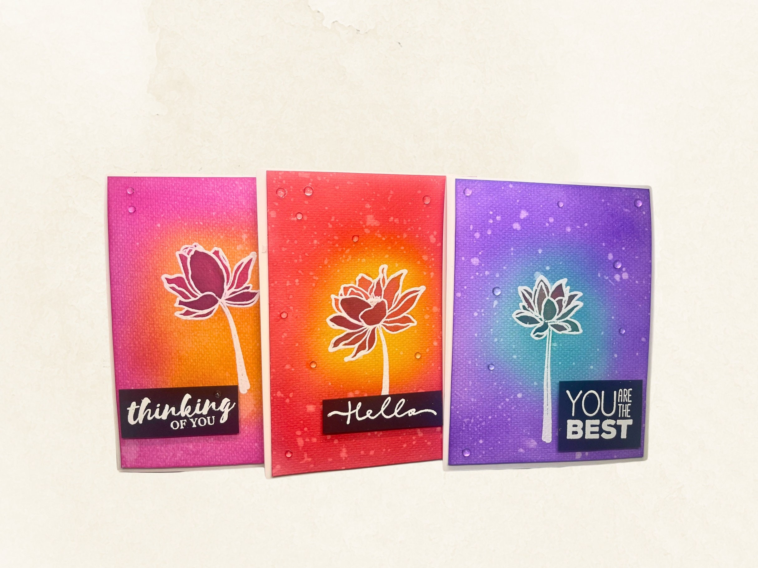 Watercolor Embossed Folded Note Cards Pretty Lotus Flower Any Occassion ...