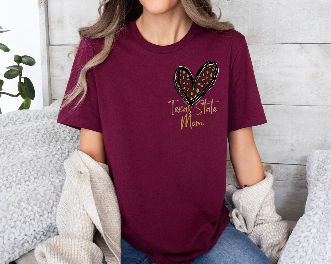 Texas State Small Logo Heart Mom Shirt, Bobcat Mom Shirt, Texas State ...