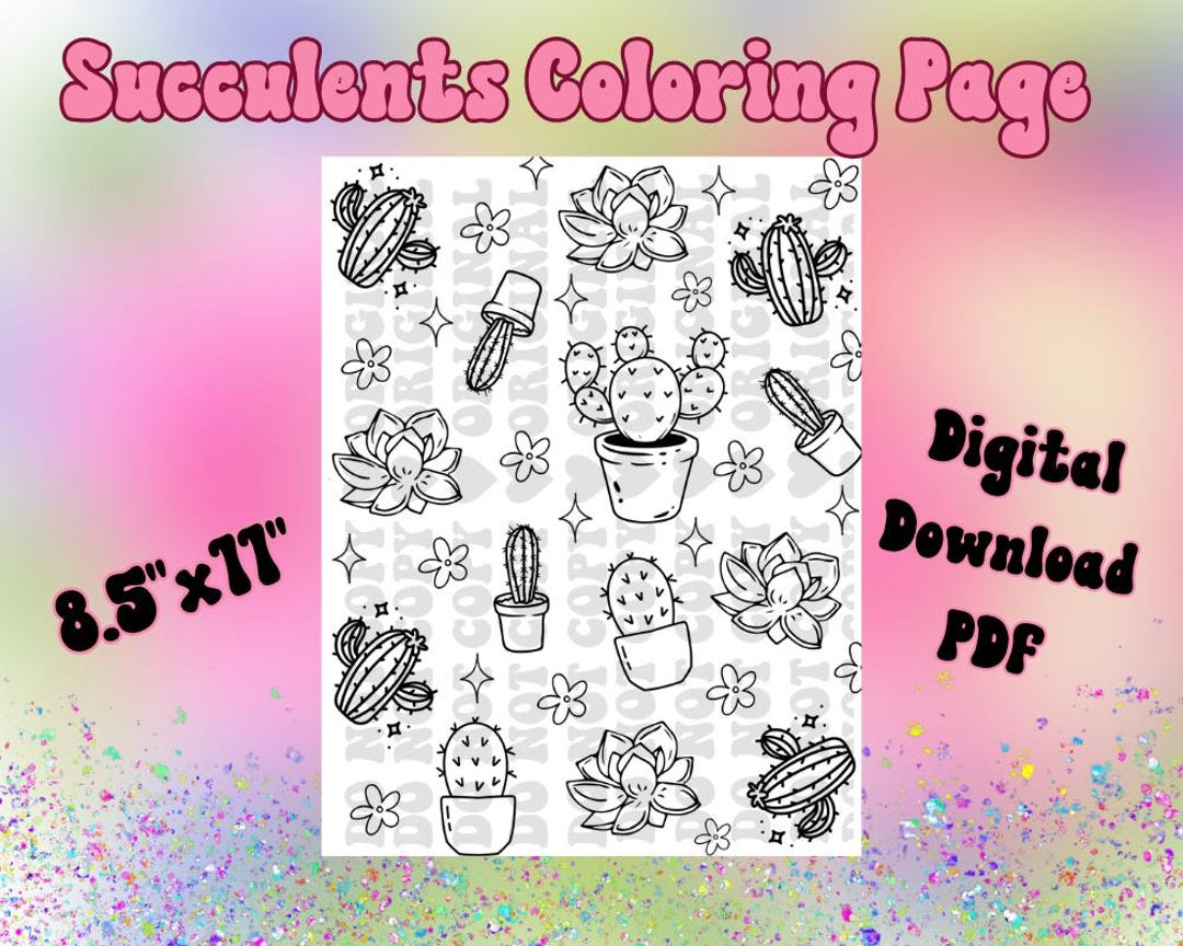 Succulents Coloring Page Digital Download Cactus Lover Coloring for All ...
