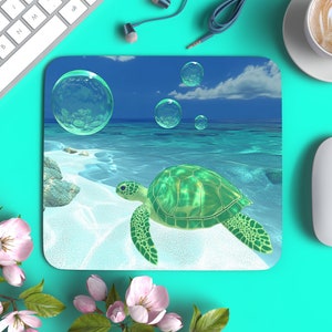 Sea Turtle Vaporwave Frutiger Aero Y2k Aqua MOUSE PAD for Computer USB ...
