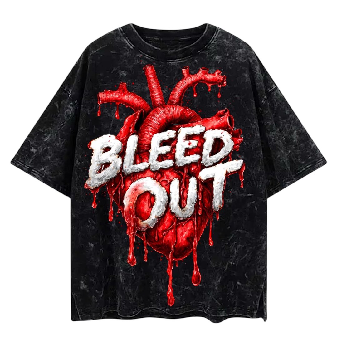 Y2K Heart Bleed Graphic T-shirt: Acid Wash Gothic Streetwear - Etsy