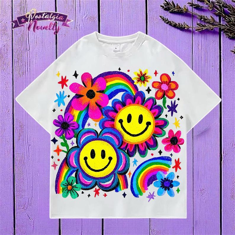 Y2K Cute 90’s Kidcore Graphic Smiley Face Rainbow T-shirt, 2000’s ...