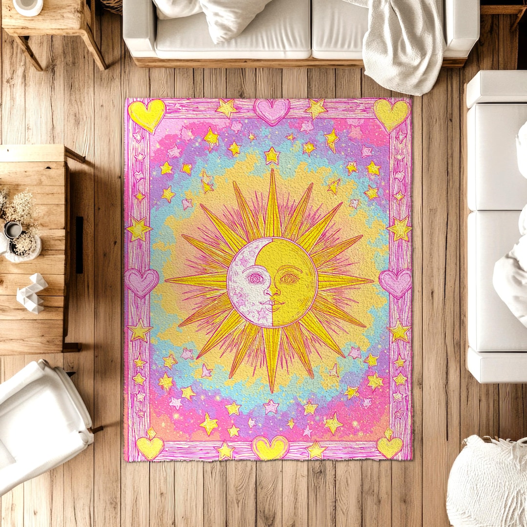 Kawaii Pastel Whimsigoth Sun and Moon Tarot Rug, Cute Pastel Home Decor ...