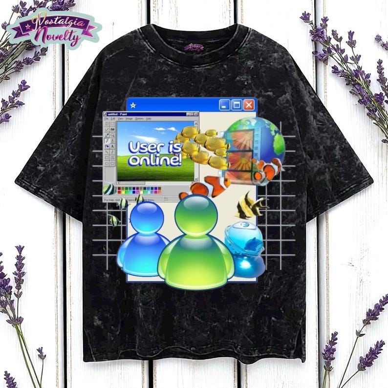 Y2K Frutiger Aero Outfit Fish Graphic T-shirt, Cybercore, Windows Msn ...