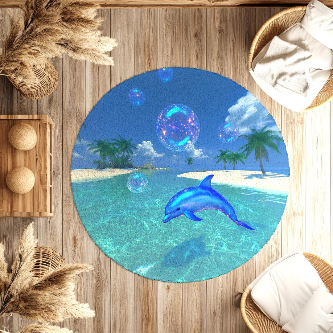 Frutiger Aero Dolphin Rug: Y2K Cybercore Beach Decor - Etsy