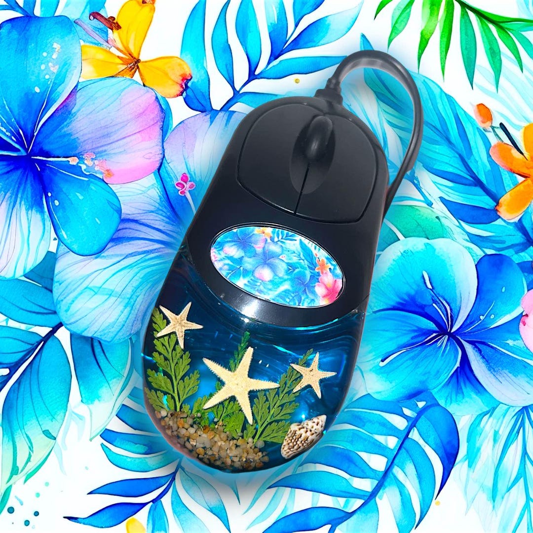Ocean Aqua Mouse for Computer - USB, Y2K, Frutiger Aero, Nostalgia Novelty (wired), Beach Gift ...