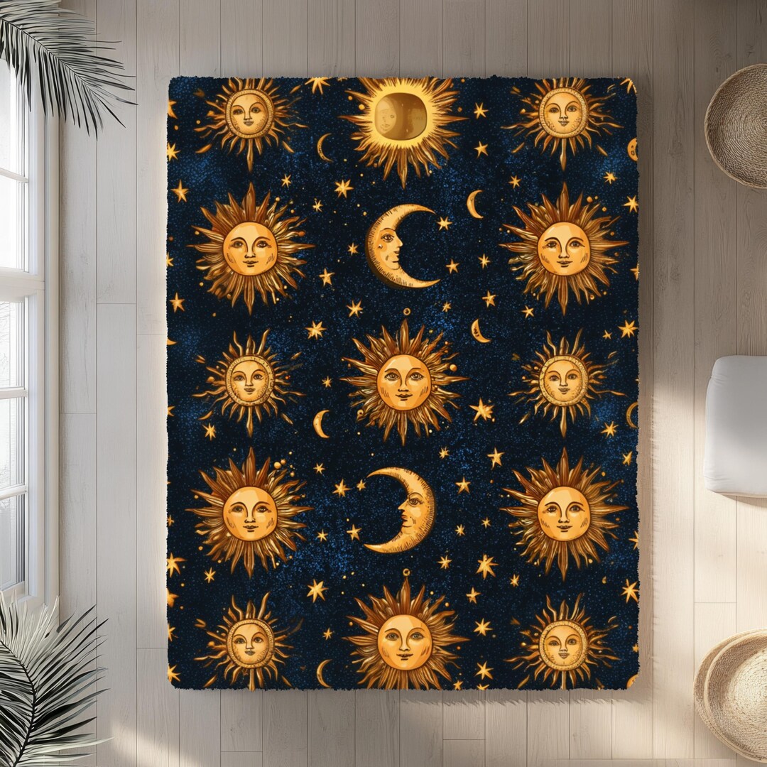 Whimsigoth Sun and Moon Rug Decor, 90s Celestial Decor, Crescent Moon ...