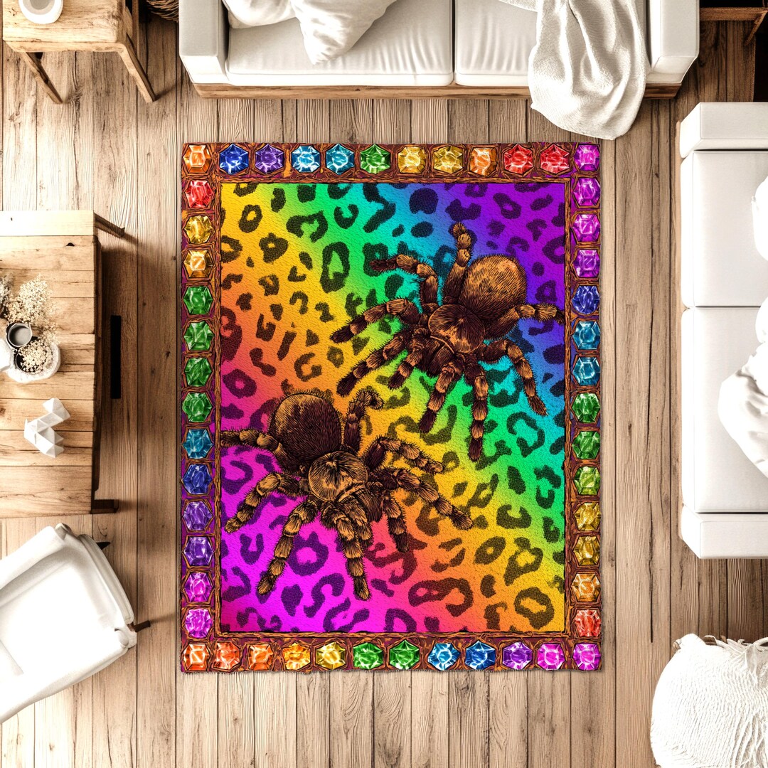 Rainbow Y2k Leopard Print Rug Decor, Tarantula Decor, Y2k Aesthetic Rug ...