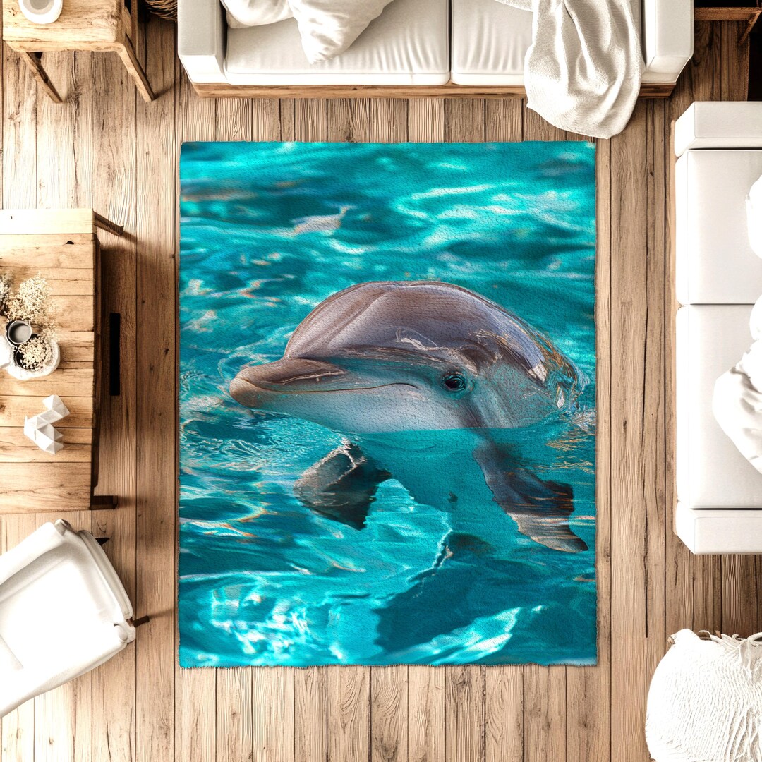 Tropical Dolphin Beach House Rug: Frutiger Aero Aqua Decor - Etsy