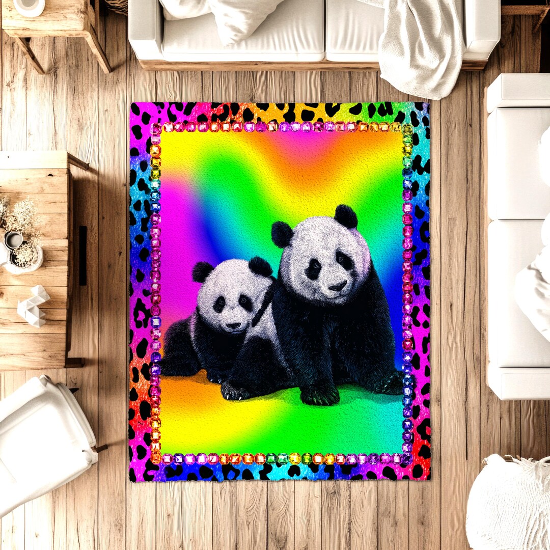 Rainbow Lisa Frank Y2k Panda Bear Leopard Print Rug Decor, Jellyfish ...