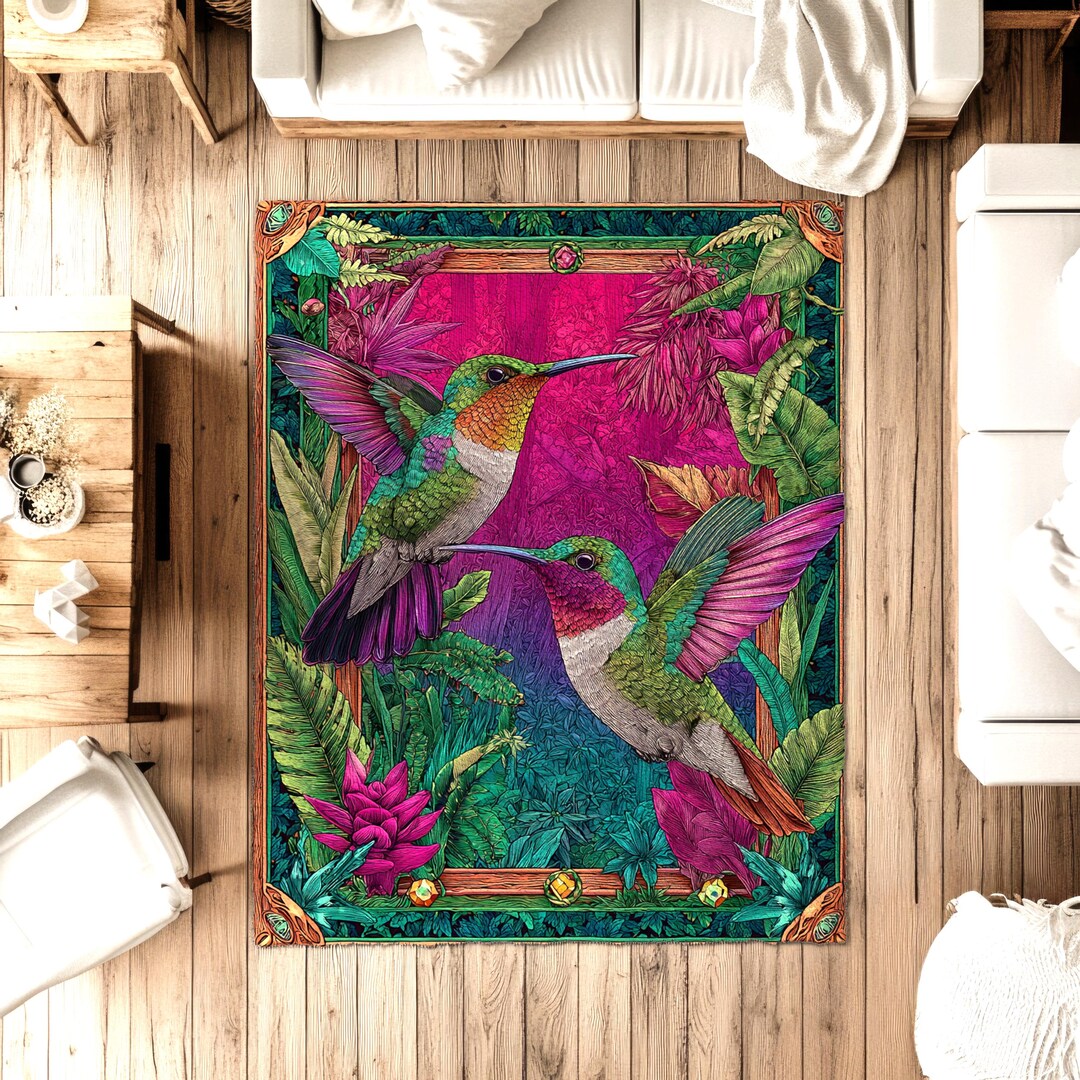 Tropical Hummingbird Rug: Forest Decor, Soft Polyester Blend - Etsy