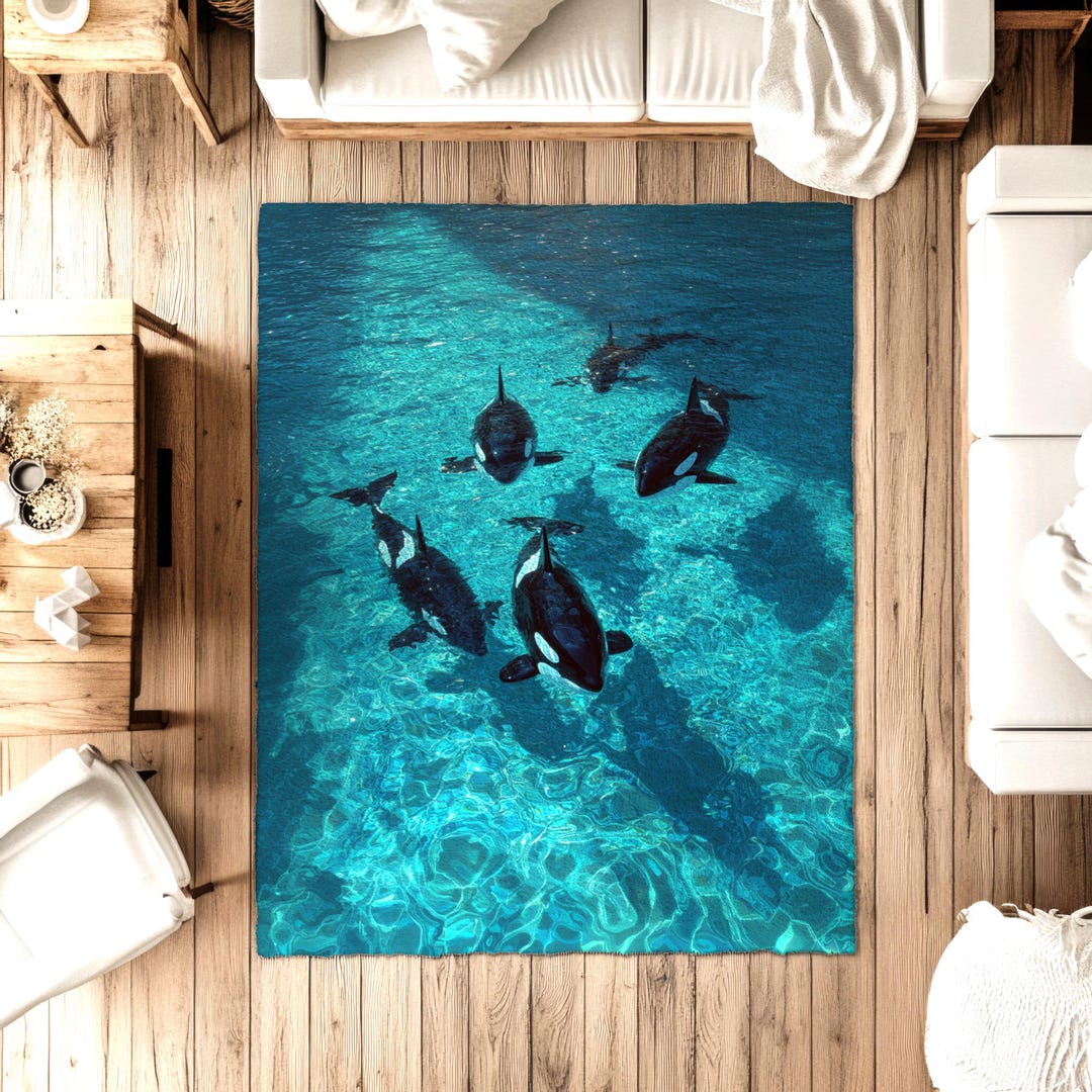 Tropical Orca Whale Rug: Beach House Decor, Aqua Frutiger Aero - Etsy