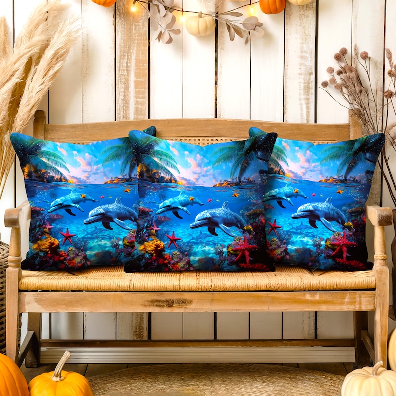 Frutiger Aero Dolphin Pillow Case: Tropical Ocean Home Decor - Etsy