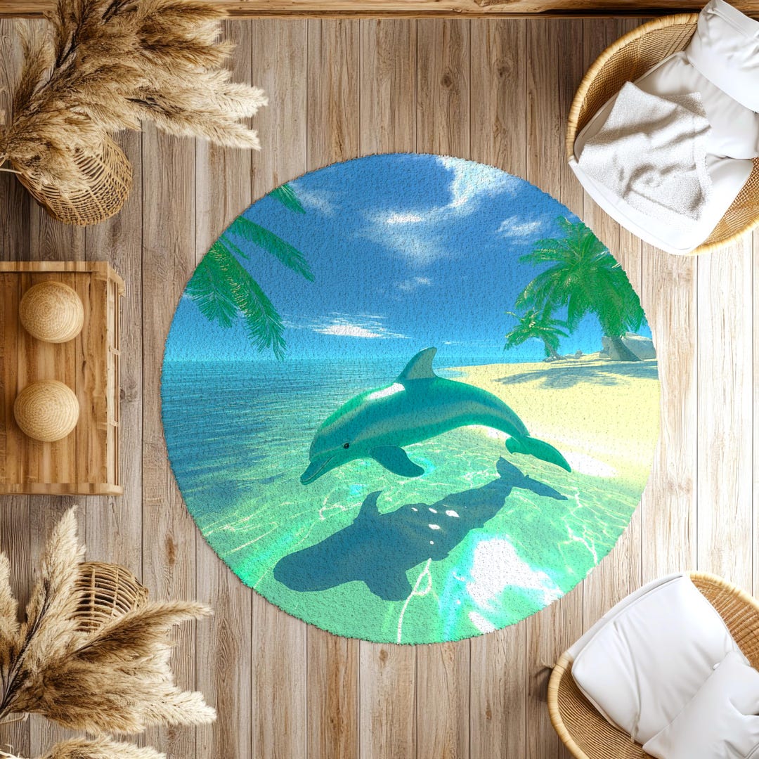 Frutiger Aero Dolphin Rug: Y2K Cybercore Beach Decor - Etsy