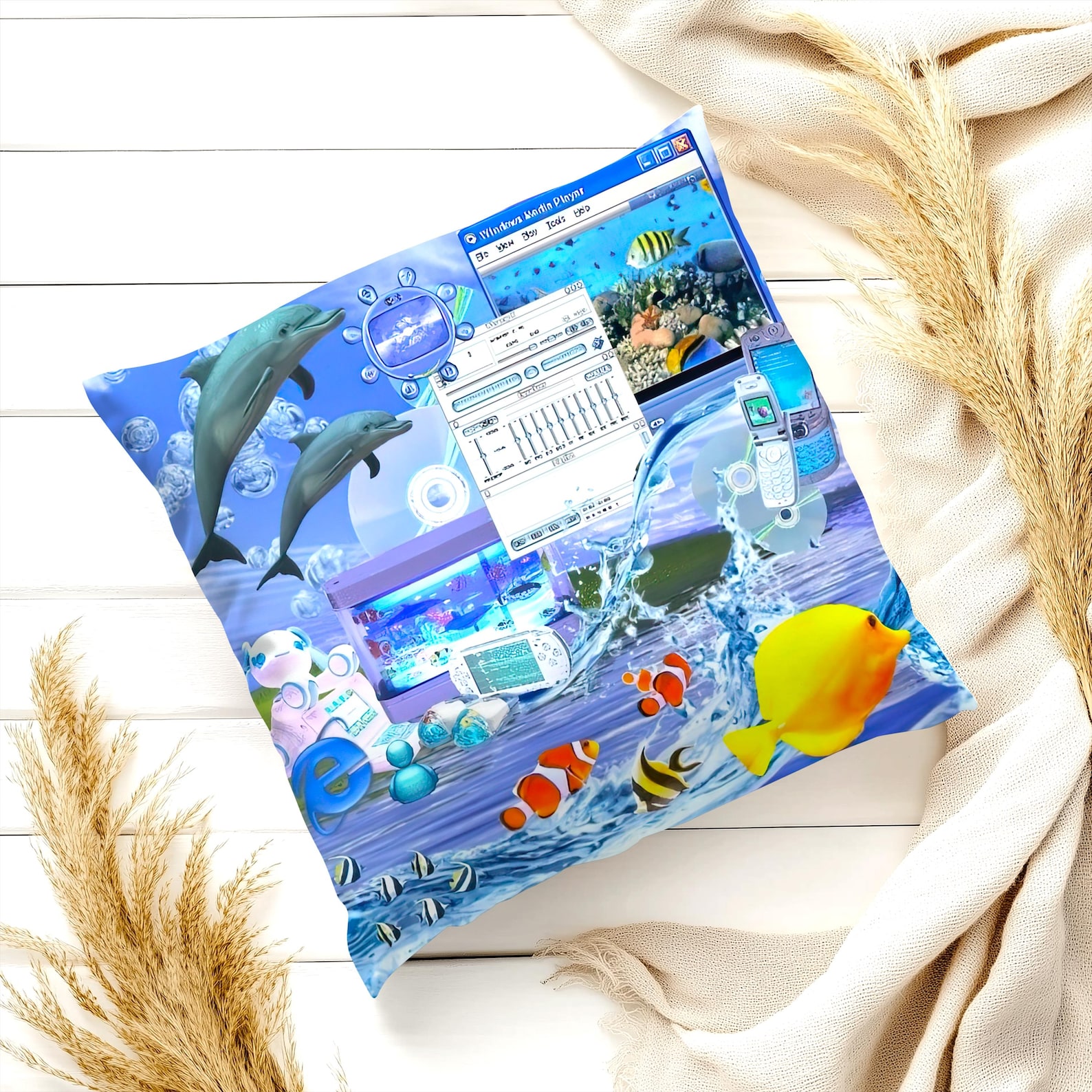 Frutiger Aero Aesthetic Decor Pillow Case: 2000s Cybercore Computer ...