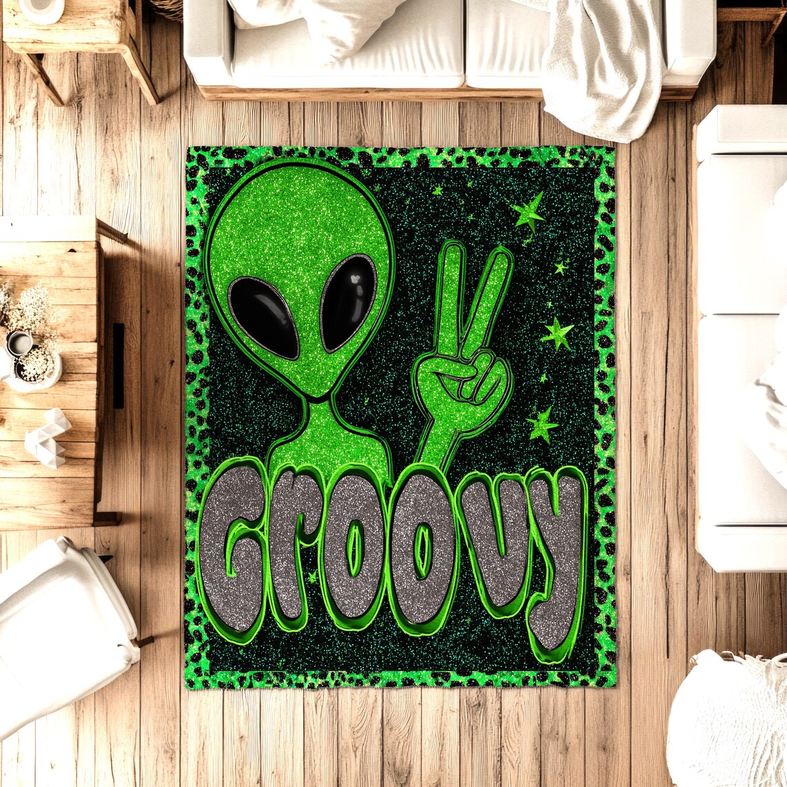 Alien Lisa Frank Y2k Space Arcade Rug Decor, 90's Leopard Print Rug ...